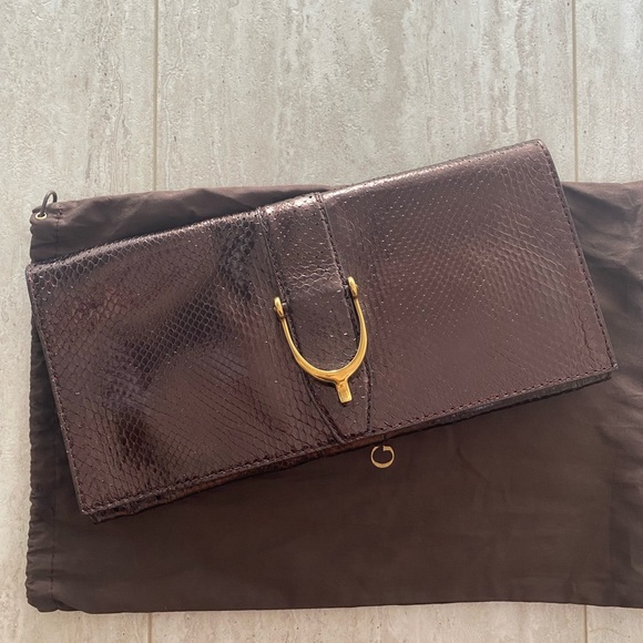 Gucci | Bags | Authentic Gucci Snakeskin Clutch With Horsebit Gold ...